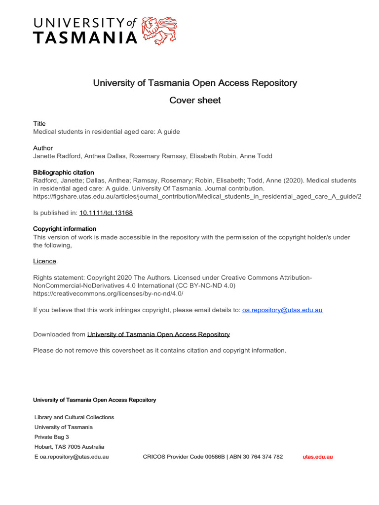 Medical Students in Residential Aged Care | PDF | General Practitioner | Nursing