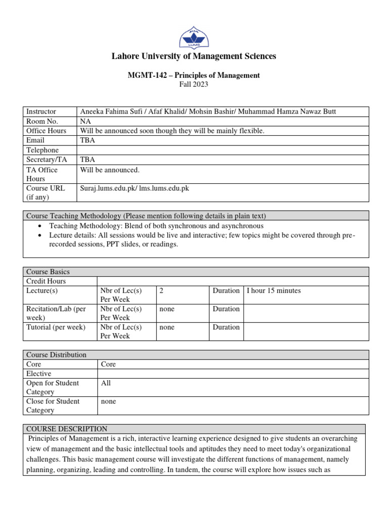 MGMT 142 - Principles of Management | PDF | Cognitive Science | Business