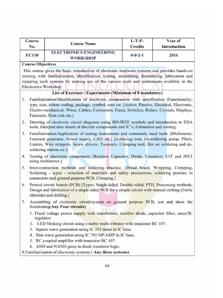 24 Electronics Engineering Workshop Ec110 | PDF