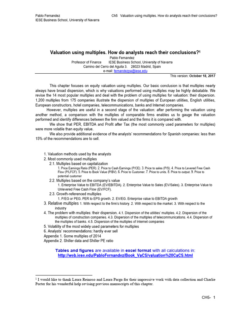Valuation Using Multiples - Pablo Fernandez | PDF | Valuation (Finance) | Stocks