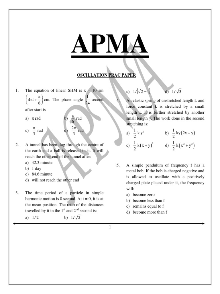 Oscillation Practice Paper | Download Free PDF | Oscillation | Pendulum