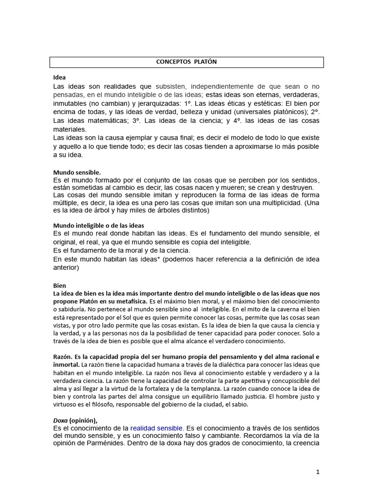 Conceptos Platón | PDF | Conocimiento | Platón
