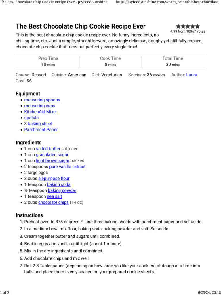 Chocolate Chip Cookies | PDF | Teaspoon | Baking