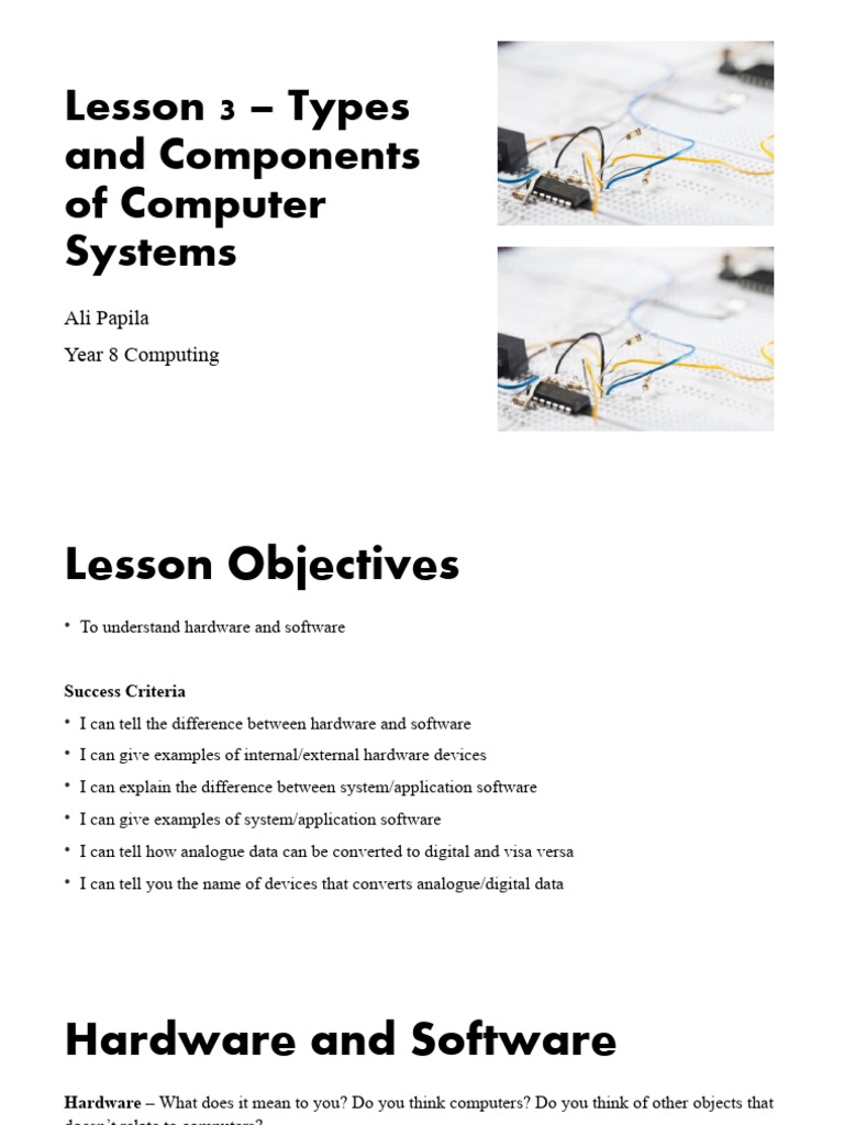 Lesson 3 – Hardware and Software | PDF | Computer Hardware | Software