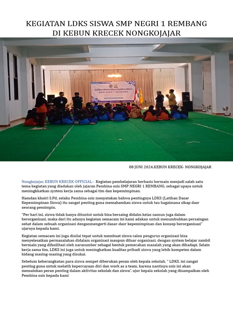 Kegiatan Ldks Siswa Smp Negri 1 Rembang Di Kebun Krecek Nongkojajar