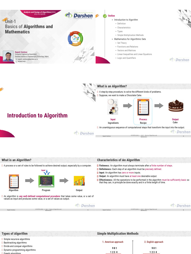 Introduction To Algorithm: Unit-1 Basics of Algorithms and | PDF | Multiplication | Set ...