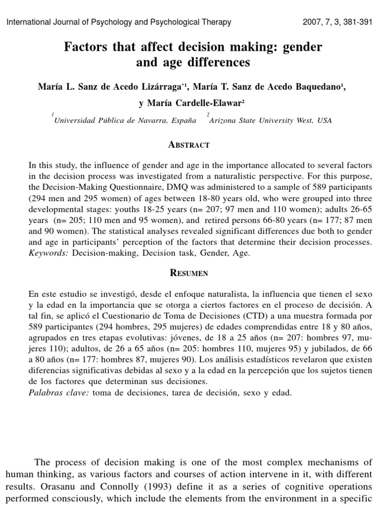 Factors That Affect Decision Making Gender en | PDF | Science & Mathematics