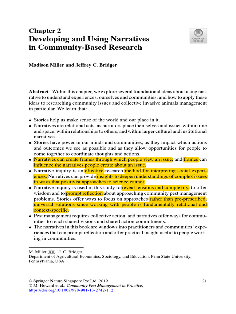 Miller 2019 Developing and Using Narratives in | PDF | Narrative | Community