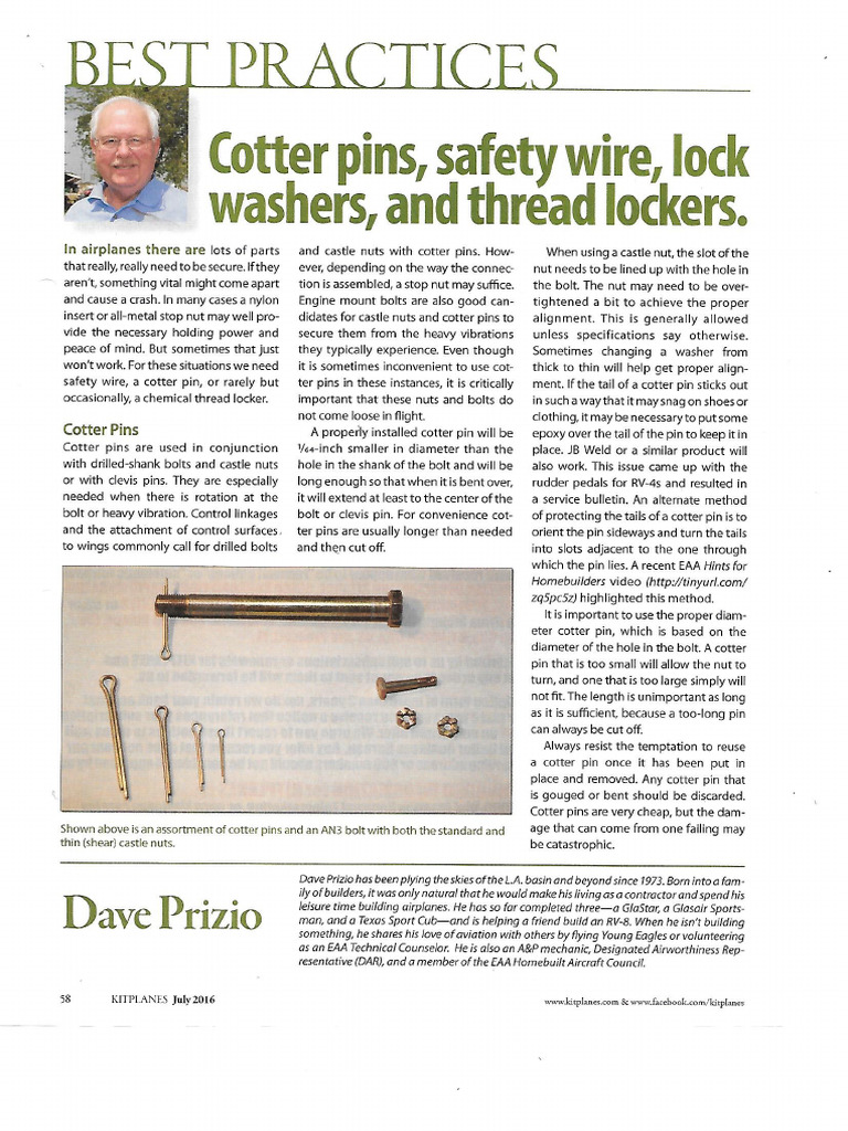 Cotter Pins Safety Wire Lock Washers and Thread Lockers | PDF