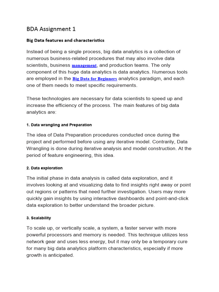 BDA Assignment 1: Big Data Features and Characteristics | PDF | Apache Hadoop | Computer Cluster