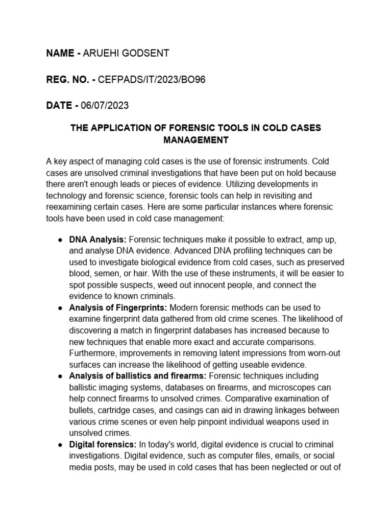 The Application of Forensic Tools in Cold Cases Management | PDF ...