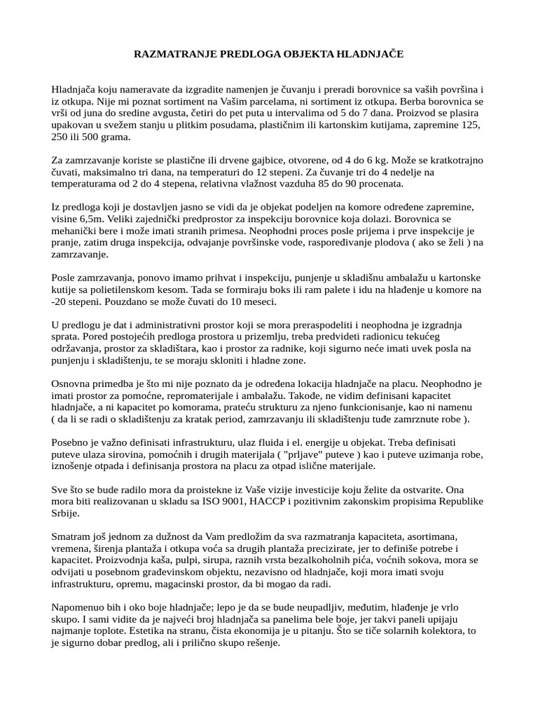 Razmatranje Predloga Hladnjače | PDF