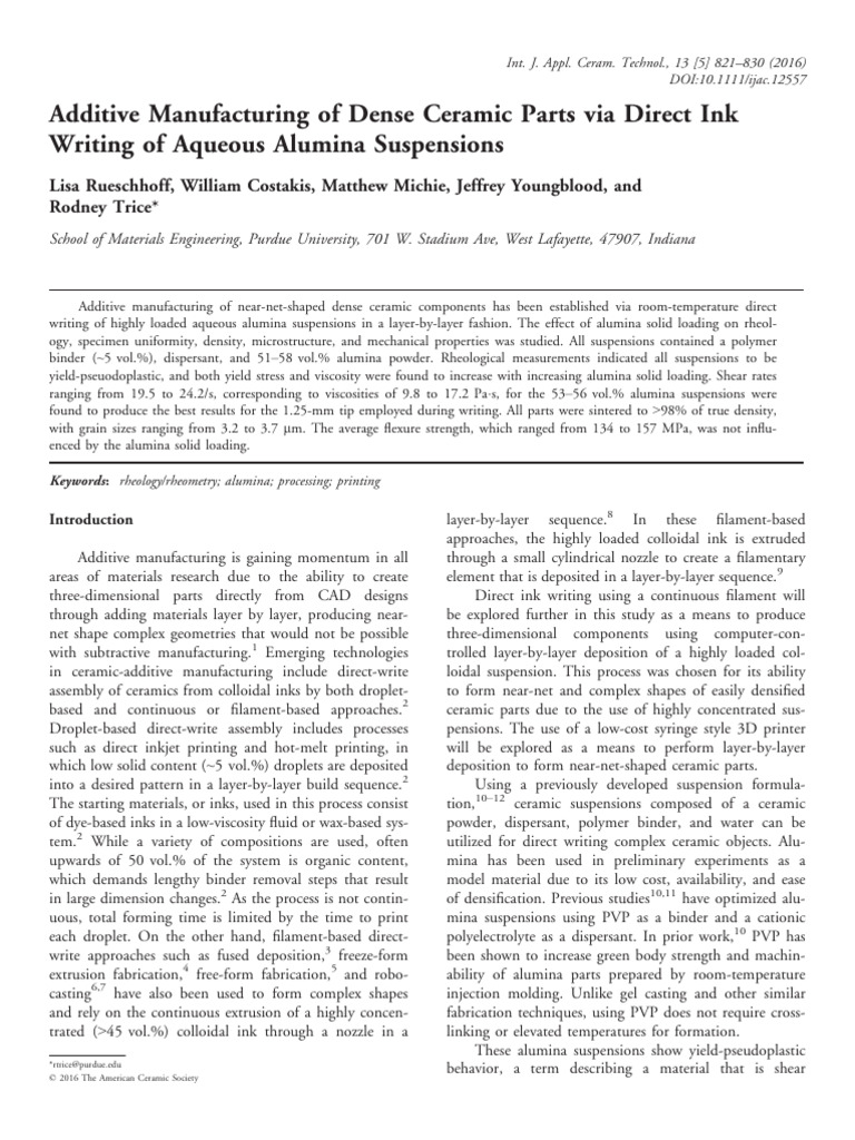 Dense Ceramic Parts via Direct Ink Writing | PDF | Sintering | Rheology