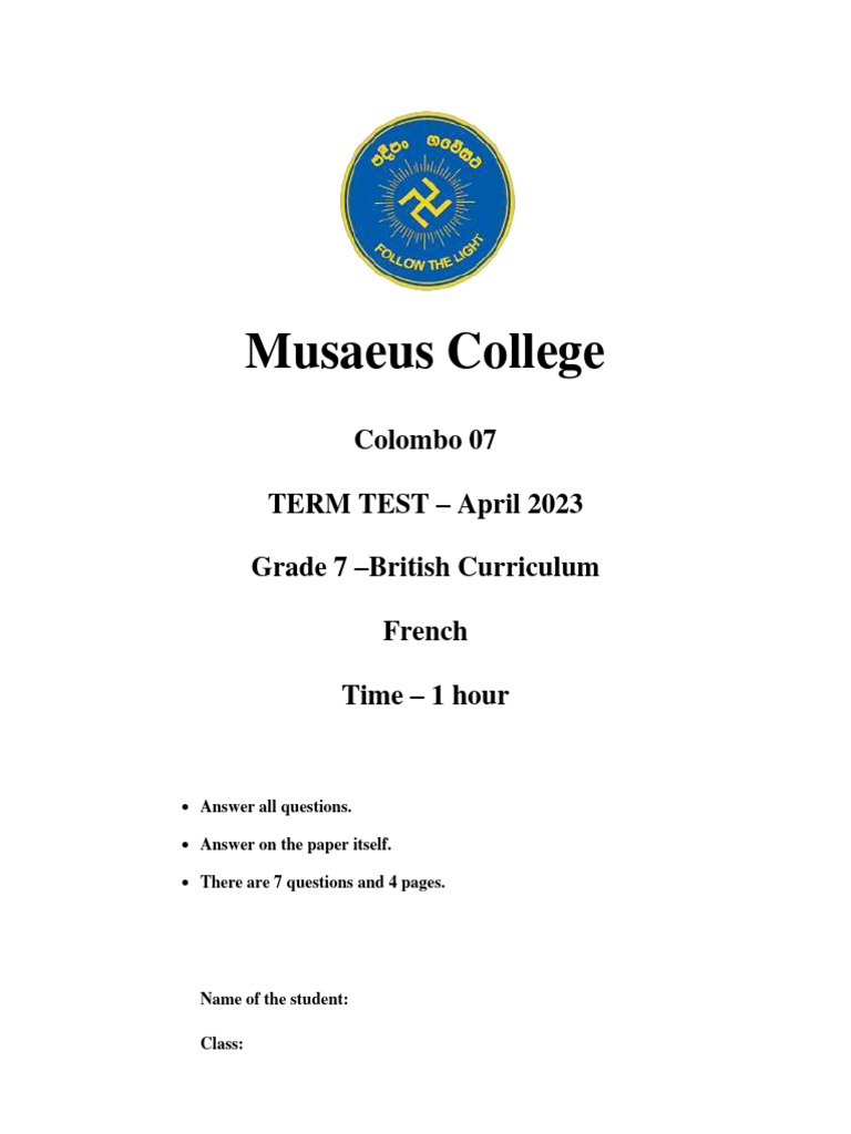 Grade 7 French | PDF