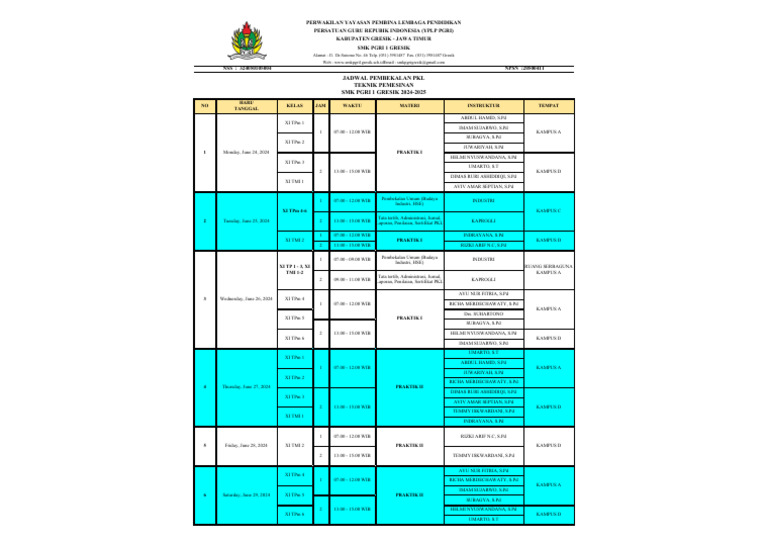 Jadwal Pembekalan PKL TPM - Revisi | PDF