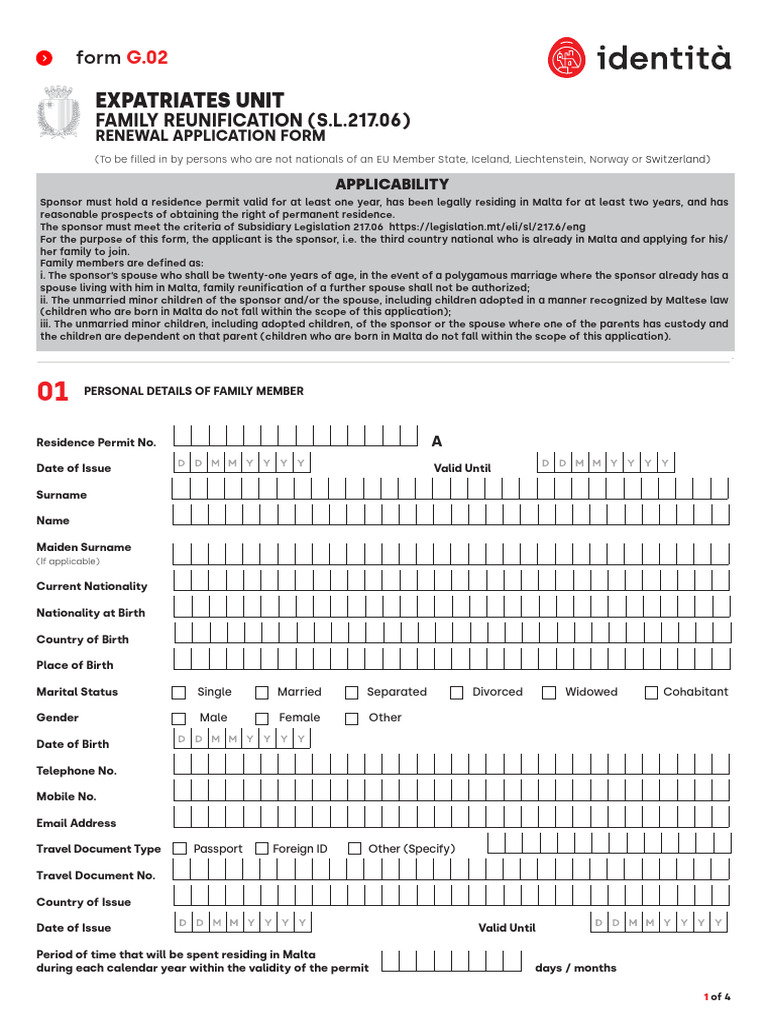FORM G.02 - Reunification Renewal | PDF | Malta | Passport
