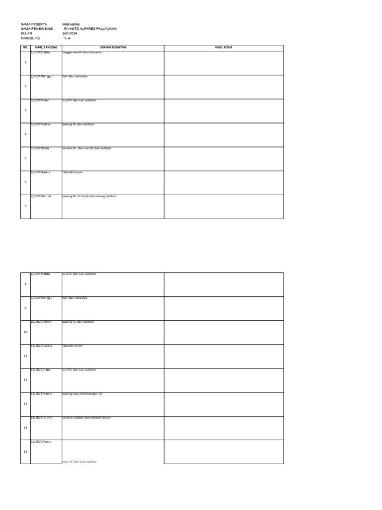 Format Log Book Peserta Magang 2024 | PDF
