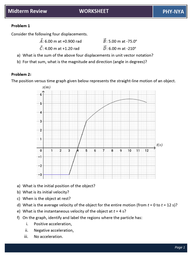 NYA Midterm Review Worksheet - W24 | PDF | Acceleration | Force
