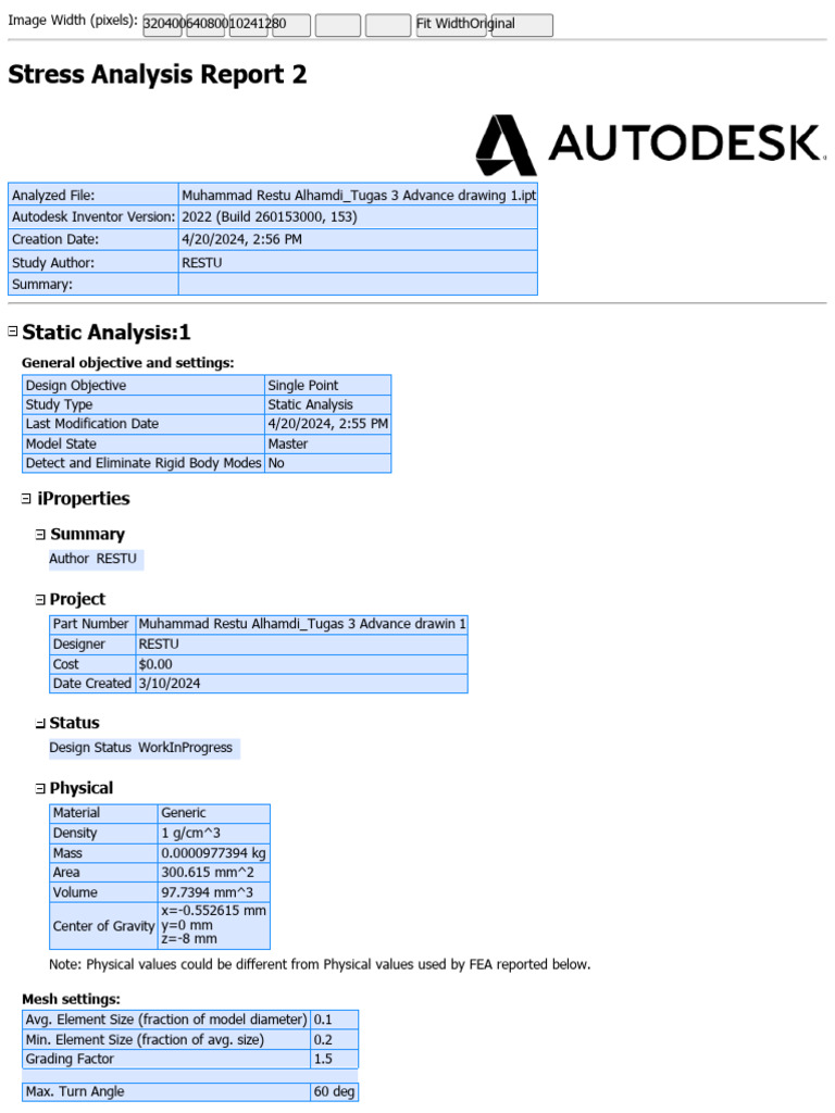 Muhammad Restu Alhamdi - Tugas 17 Advance Drawing 1.ipt Stress Analysis Report 4 - 20 - 2024 ...