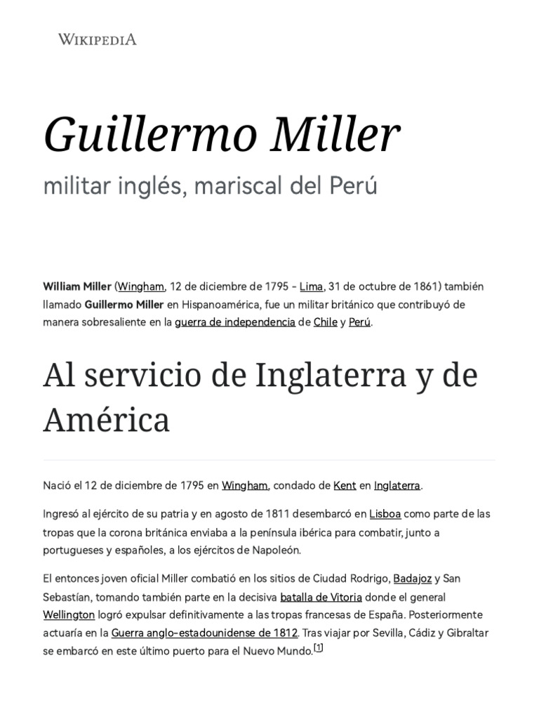 Guillermo Miller - Wikipedia, La Enciclopedia Libre | PDF | Militar