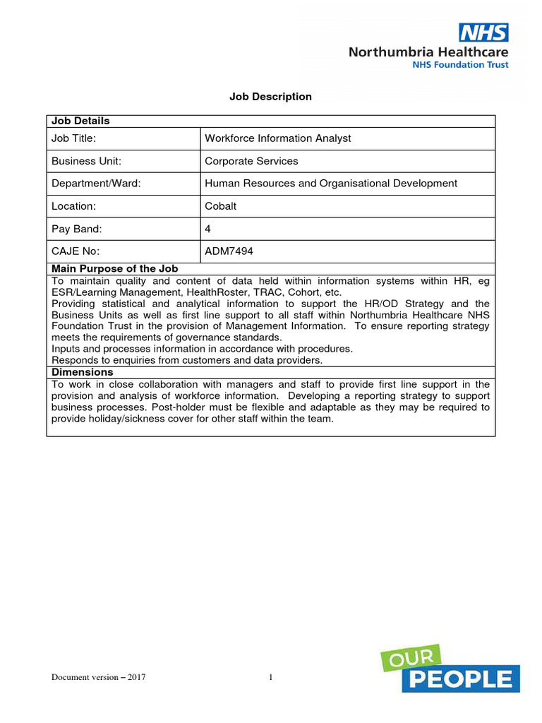Workforce Information Analyst Job Description | PDF | Occupational ...
