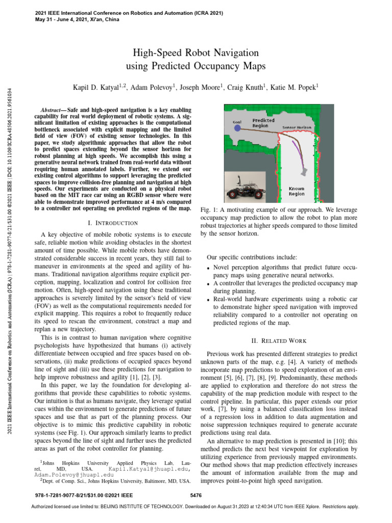 High-Speed Robot Navigation Using Predicted Occupancy Maps | PDF ...