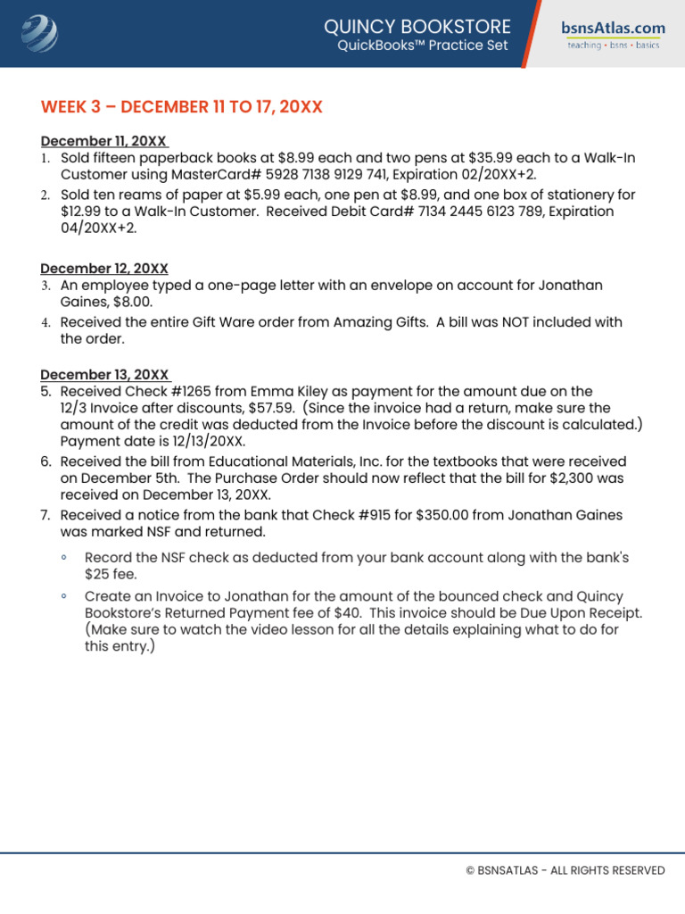 Week 3 Transactions For Practice QB Desktop | PDF | Payments | Debit Card