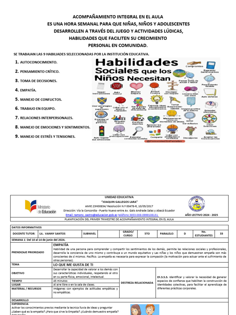 Planificacion de Acompañamiento Integral en El Aula 2024 | PDF | Empatía | Toma de decisiones