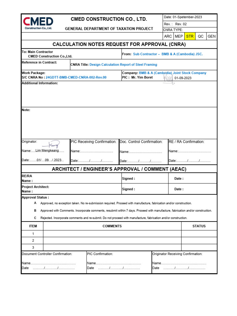 24GDTT BMB Cmed Cnra 002 Rev00 | PDF | Framing (Construction) | Civil Engineering