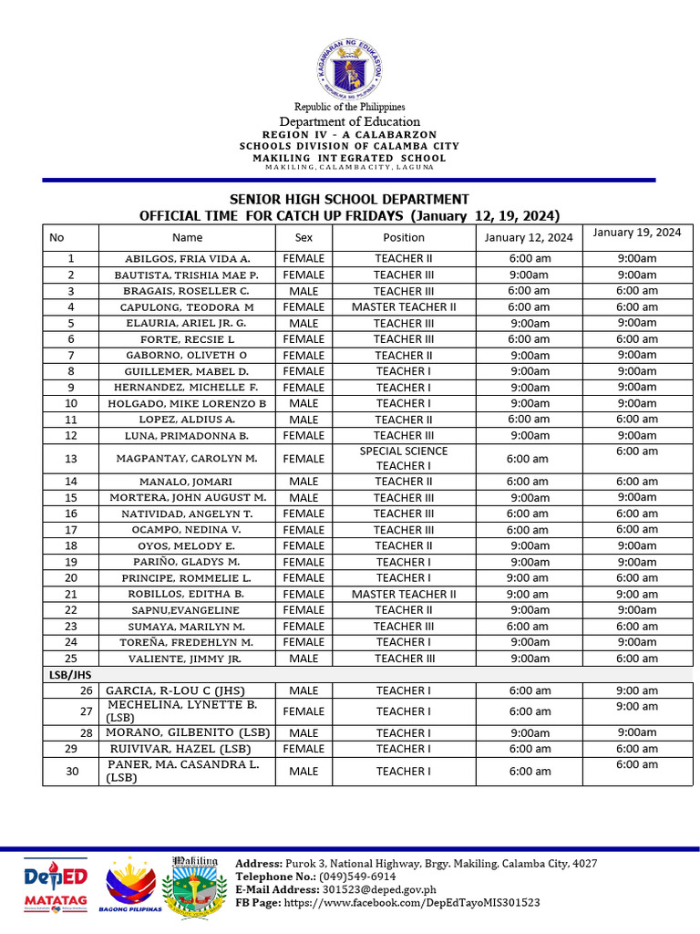 Official Time - SHS | PDF
