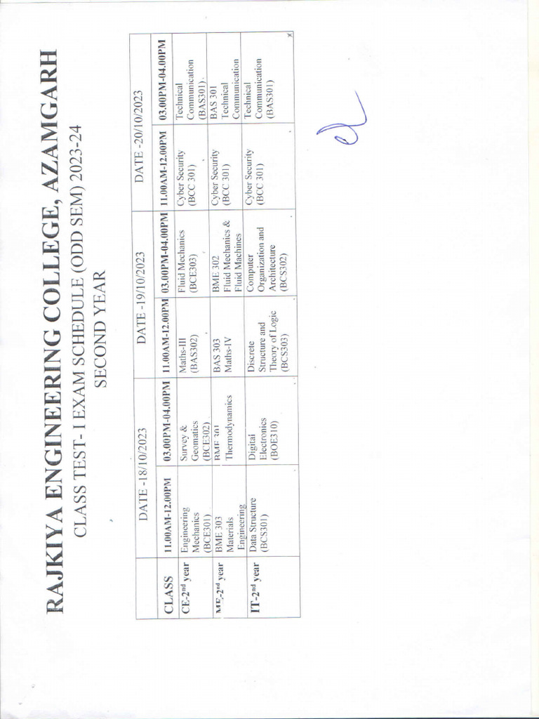 CT 1 Schedule | PDF