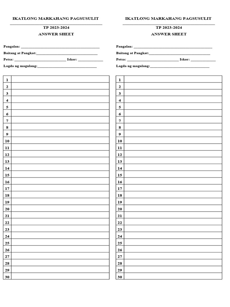 Answer Sheet | PDF