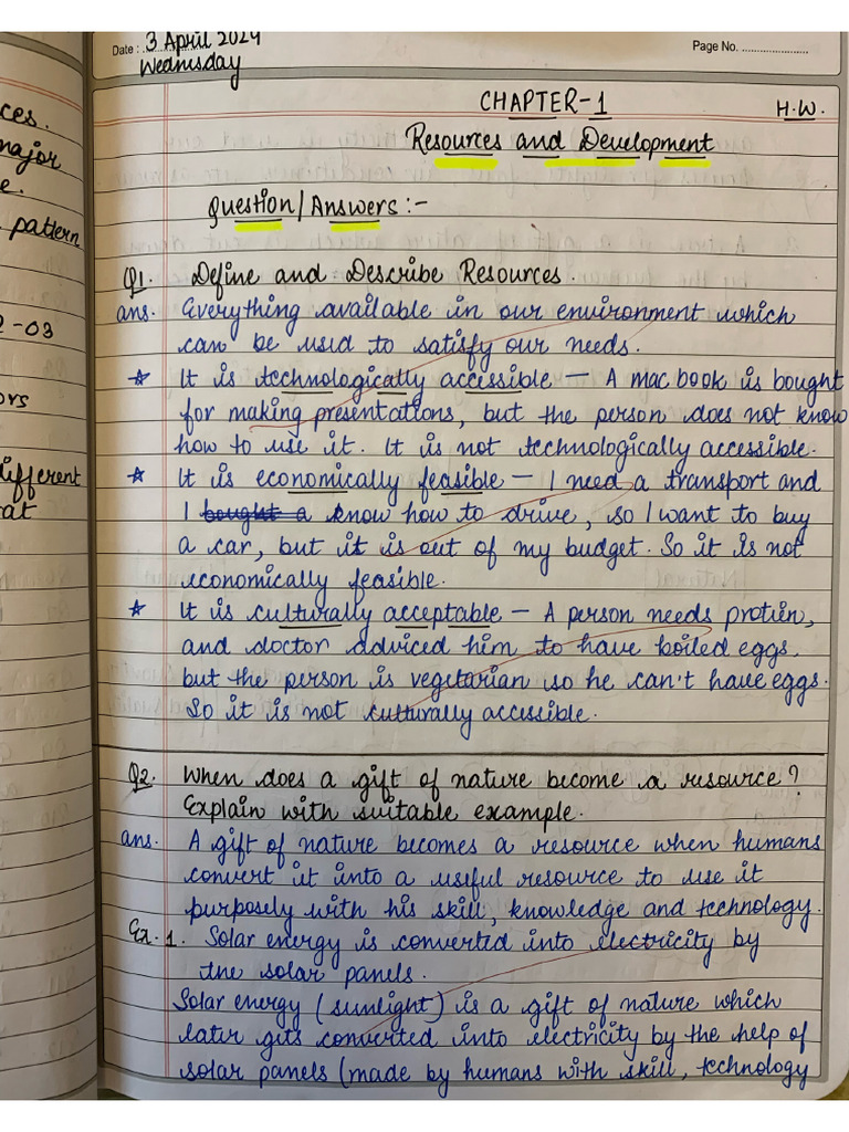 Geography Ch-1 Resources and Development Notebook Work | PDF