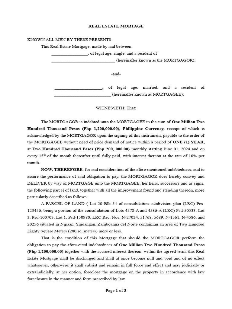 Real Estate Mortgage Agreement | PDF | Mortgage Law | Foreclosure