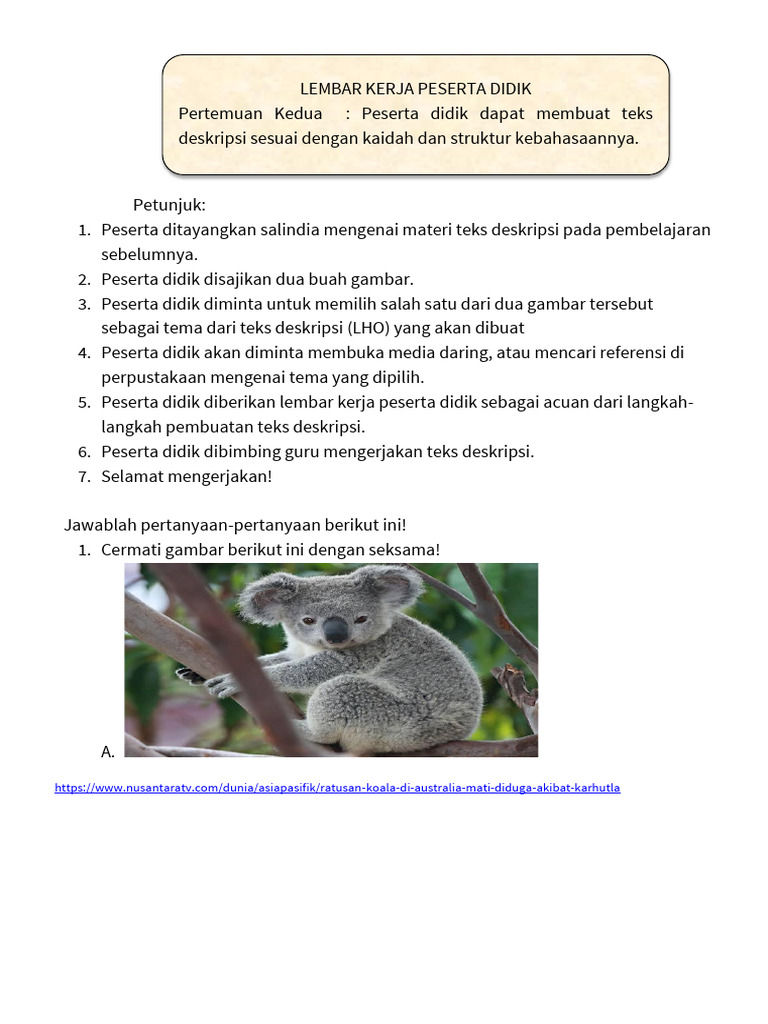 Lembar Kerja Siswa - Merencanakan Penulisan Teks Deskripsi | PDF