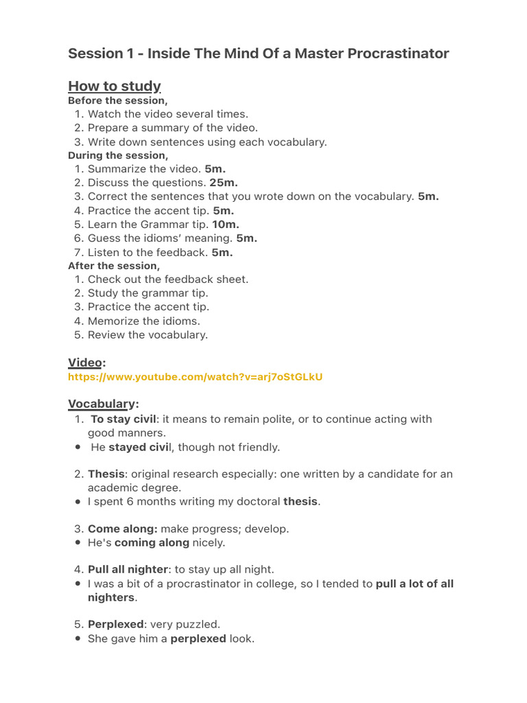 Session 1 - Inside The Mind of A Master Procrastinator | PDF