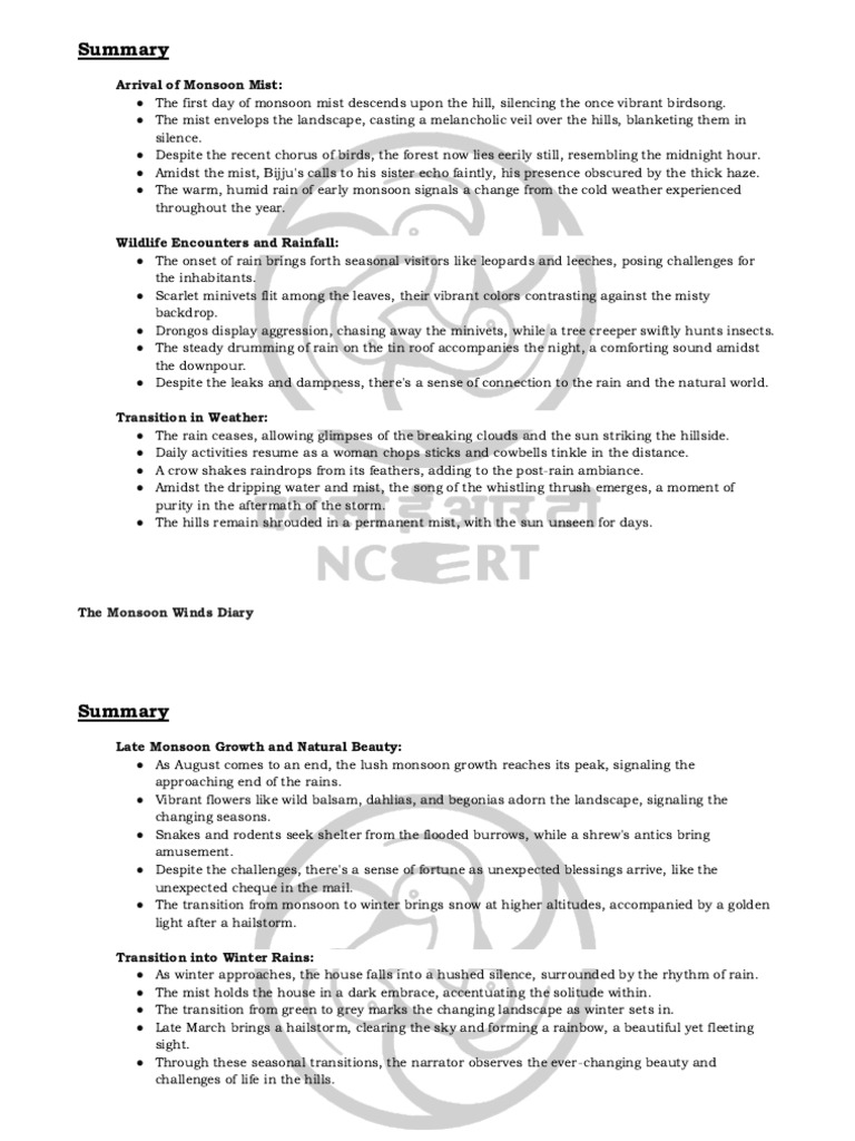A Short Monsoon Diary (Summary) | PDF | Rain | Earth Sciences