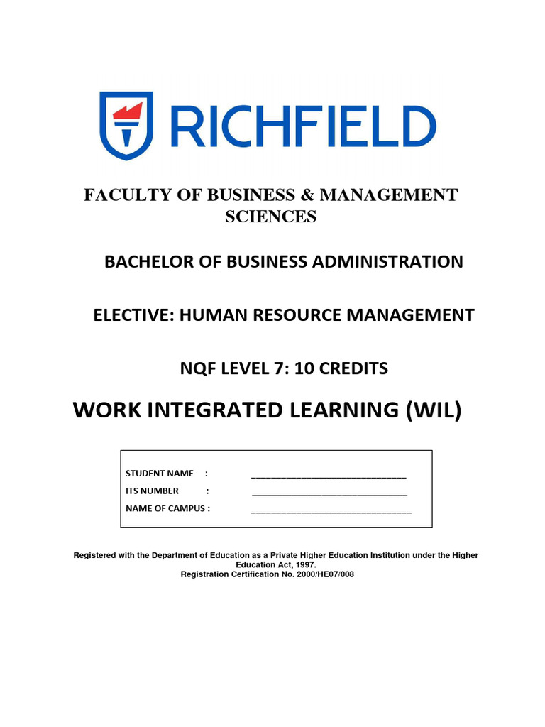 BBA WIL Logbook Human Resource Management | PDF | Learning | Employment