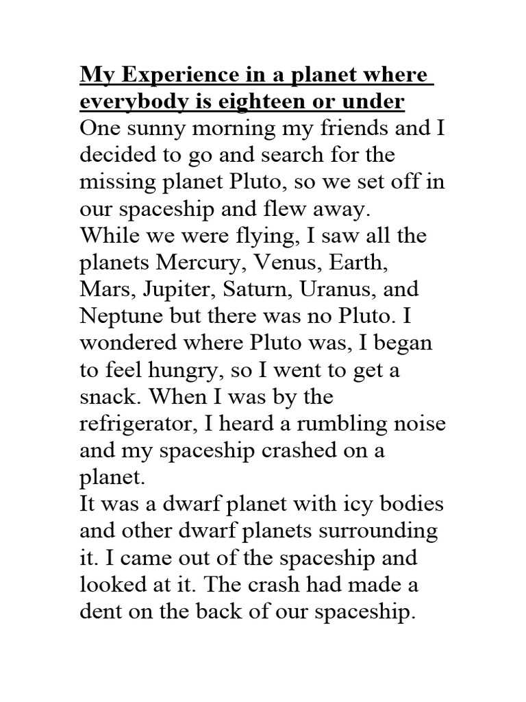 Chiemela's Essay (My Experience in A Planet Where Everybody Is Eighteen ...