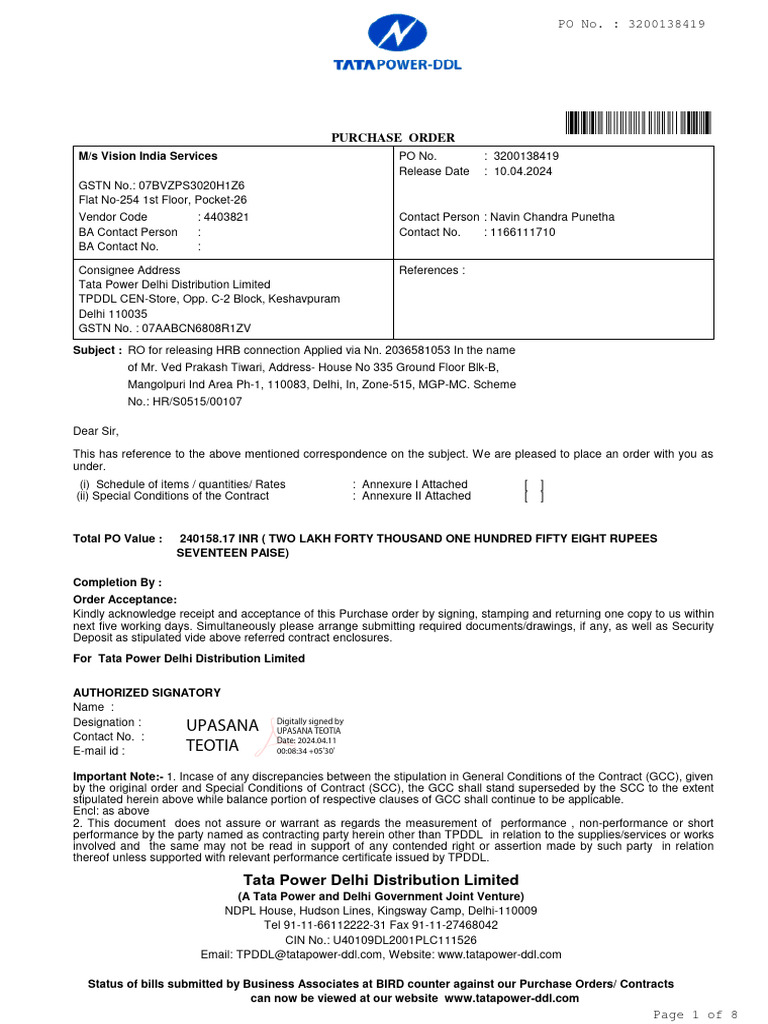 Upasana Teotia: Purchase Order | PDF | Concrete | Cement