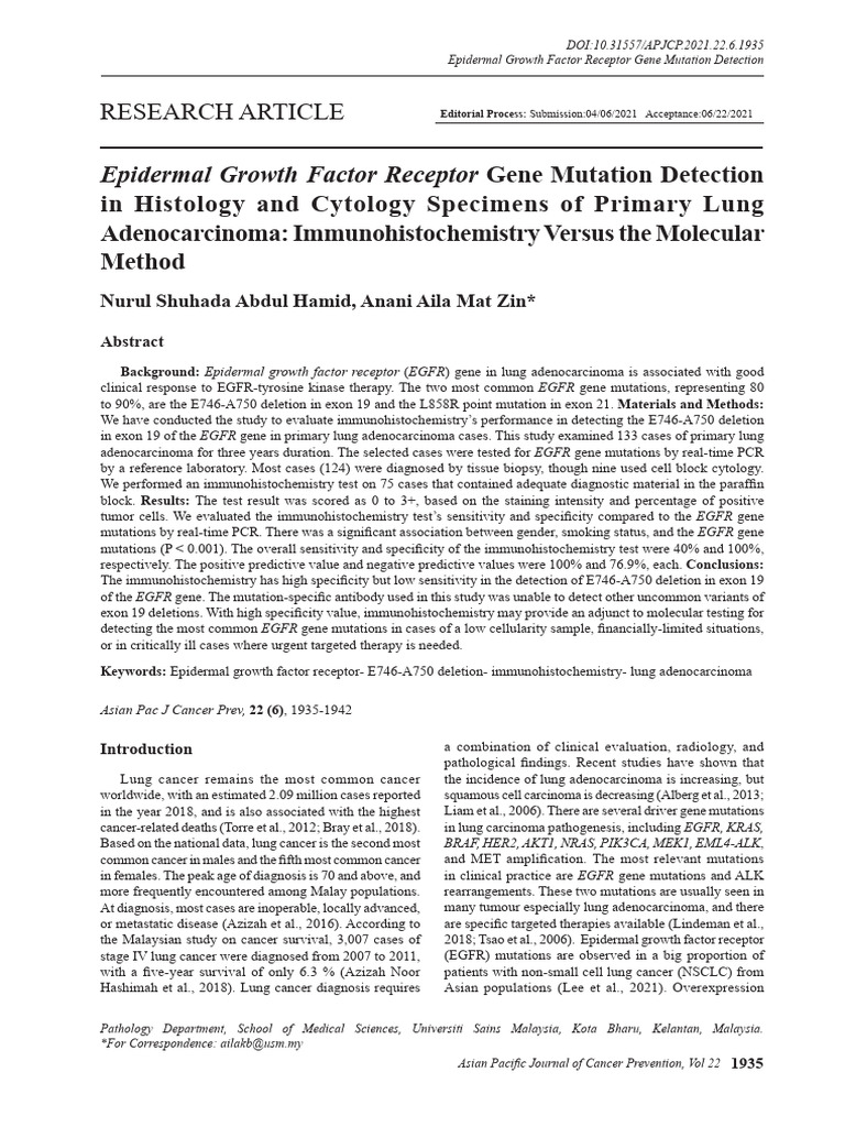 EGFR Gene Mutation Detection in Histology and Cytology Specimens of ...