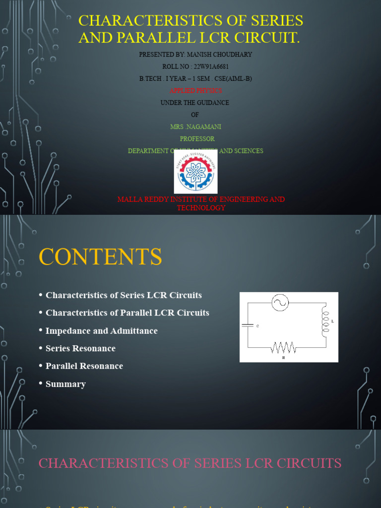 Characteristics of Series and Parallel LCR Circuit | PDF | Electrical ...
