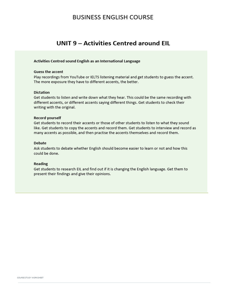 Activities Centred Around EIL | PDF