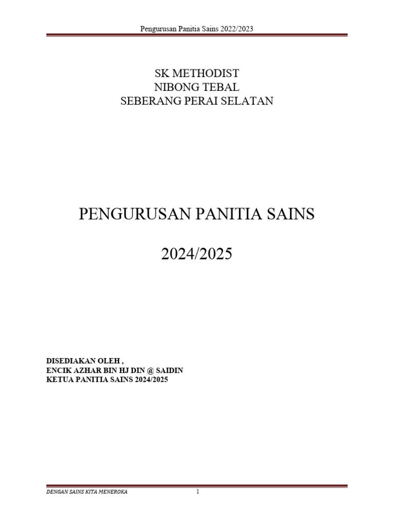 Pengurusan Panitia Sains 2024/2025 | PDF
