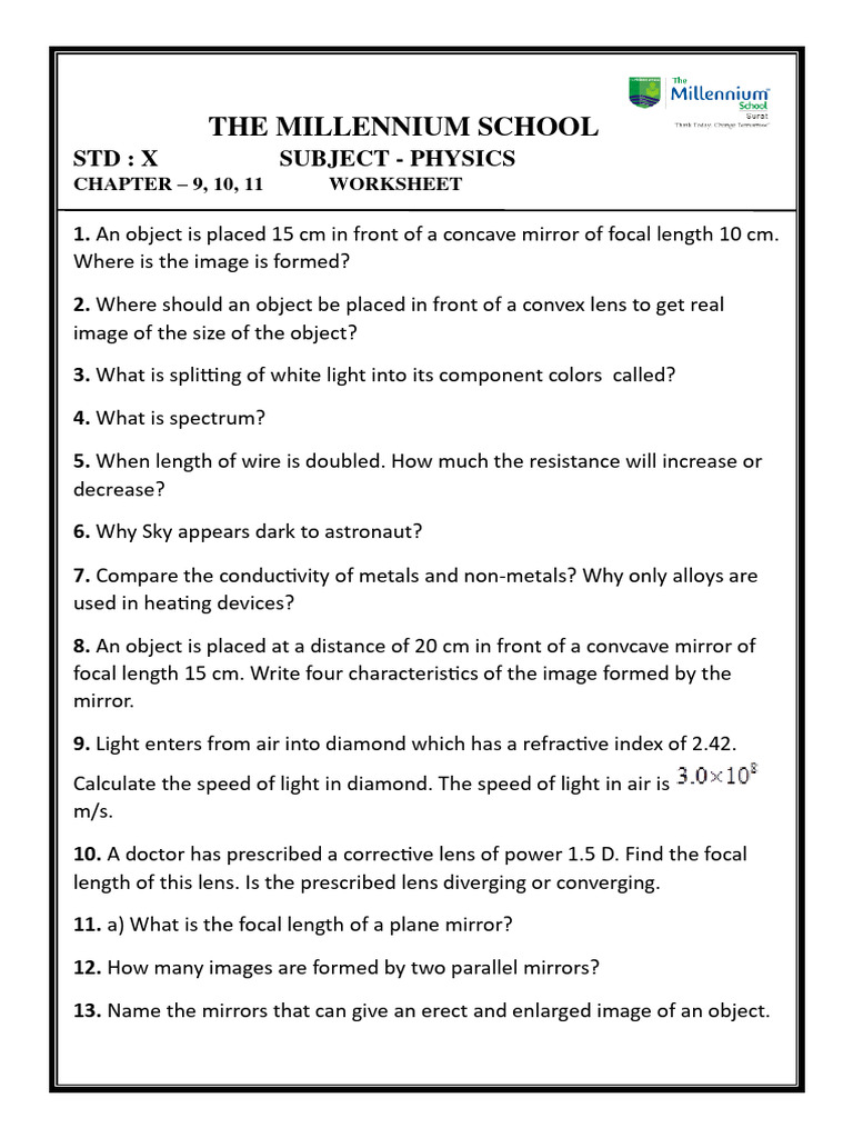 Physics Worksheet (Class 10) | PDF | Electrical Resistance And ...