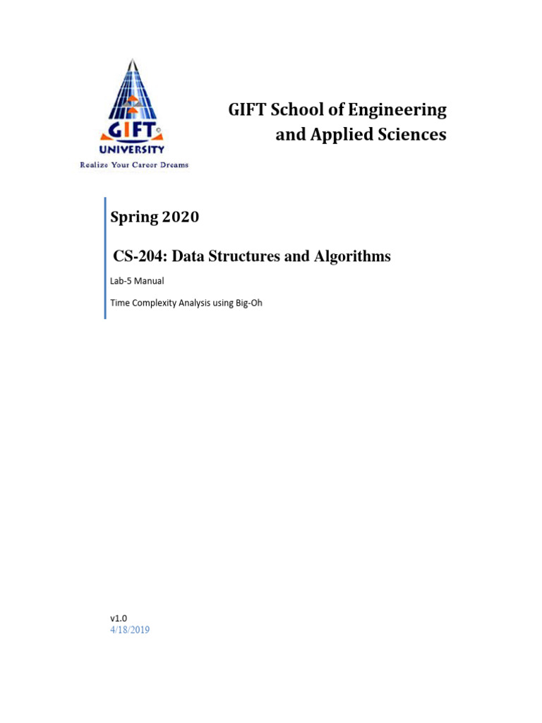 (Lab-5 Manual) CS-204-DSA - Time Complexity Analysis | PDF | Time Complexity | Mathematical Analysis