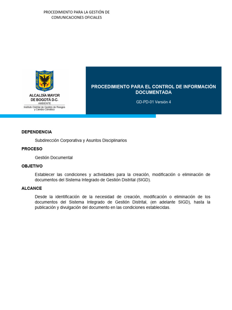 GD-PD-01 Procedimiento para El Control de Información Documentada | PDF ...