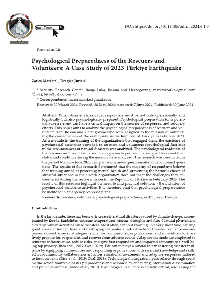 Psychological Preparedness of The Rescuers and Volunteers: A Case Study ...