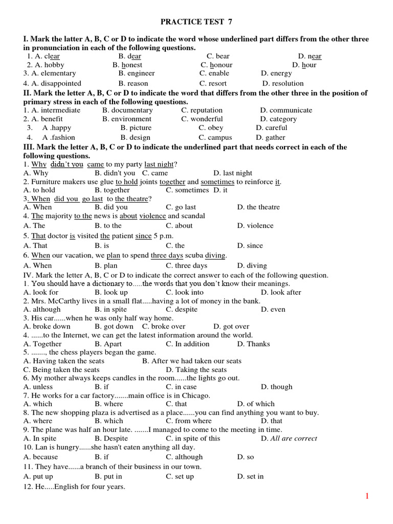 English Practice Test: Pronunciation & Grammar | PDF | Soil | Predation