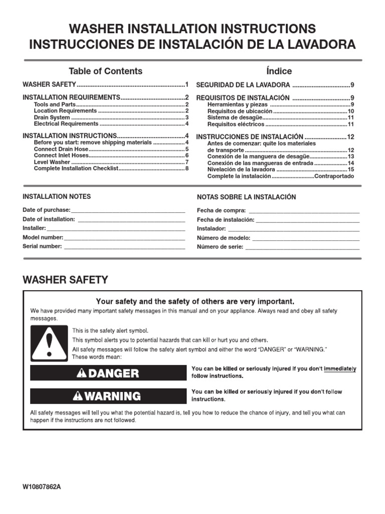 Washer Installation Guide | PDF | Washing Machine | Tap (Valve)
